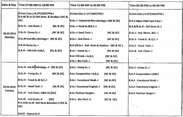 Dbrau Ba Bsc Bcom Time Table 2019 1st 2nd 3rd Final Year Dbrau