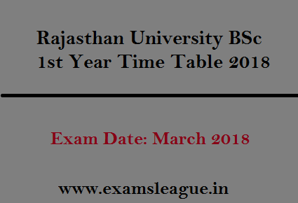 Rajasthan University BSc 1st Year Time Table 2018