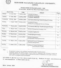MDSU Ajmer BCom 2nd Year Time Table 2019 NC / Private BCom Part 2 Exam Date Sheet