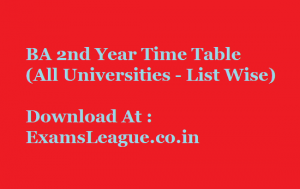 BA 2nd Year Time Table 2026 BA Part - II Date Sheet {All University} PDF